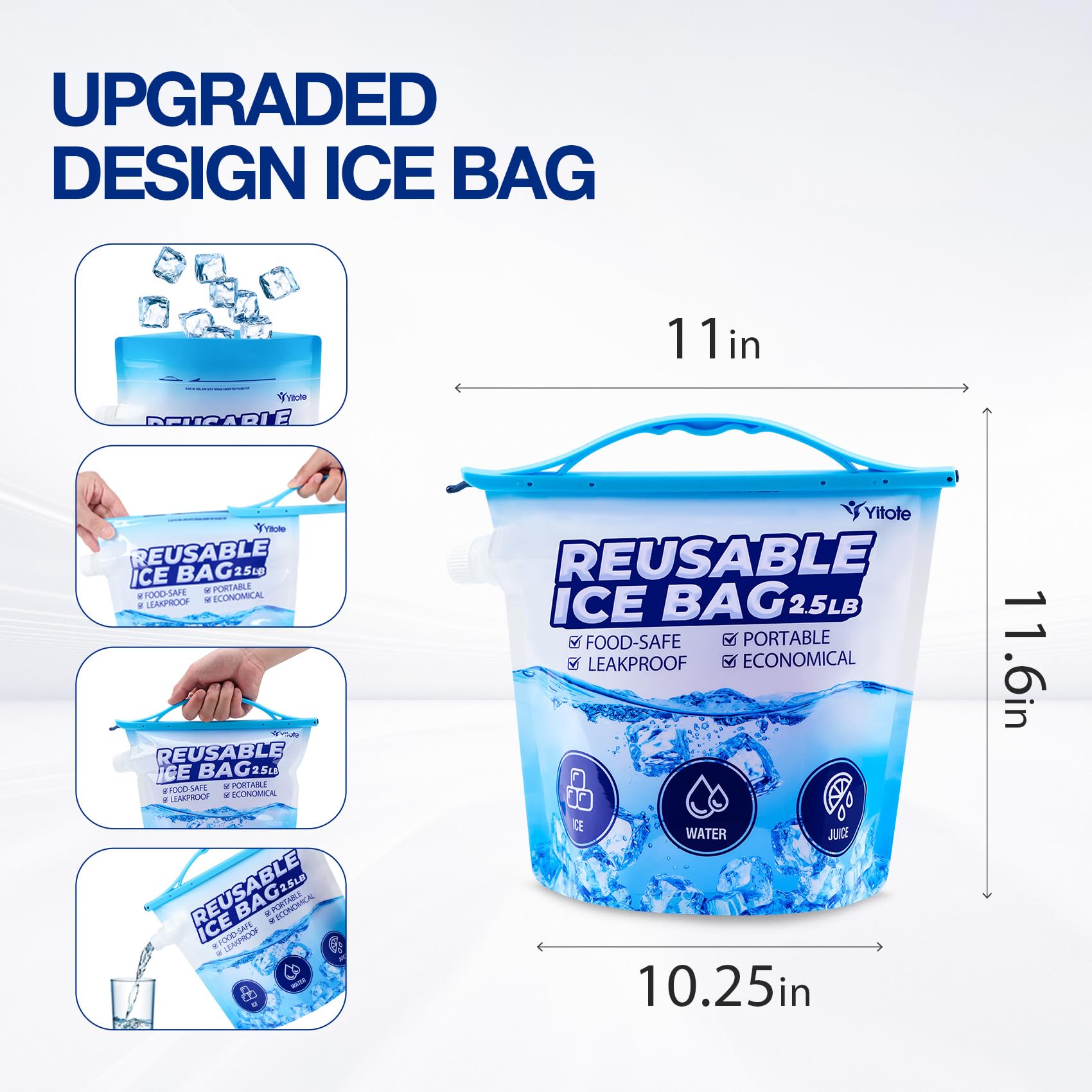 Yitote Reusable Ice Bag(Set of 2)– 2.5lb Ice Cube Bag,Ice Packs for Cooler,Leakproof Ice Bag Long Lasting Dry Freezer Packs for Camping Hiking and Drinks