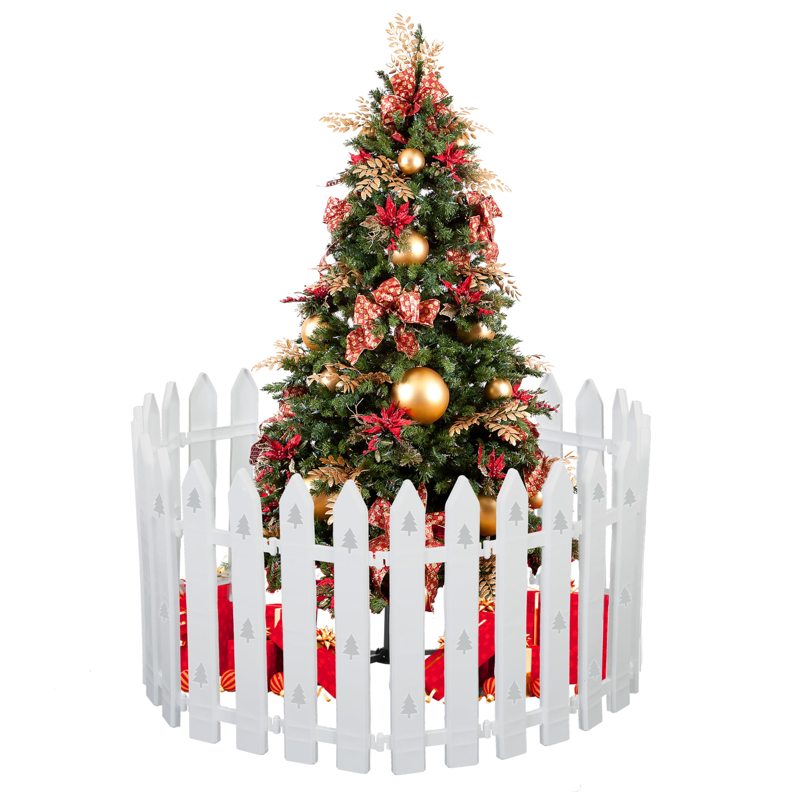 Extra Large 16” Christmas Tree Fence, 12pcs Christmas Tree Gate, White Picket Fence for Kids, Toddlers, Christmas Tree Barrier&Protector for Dogs, Cats