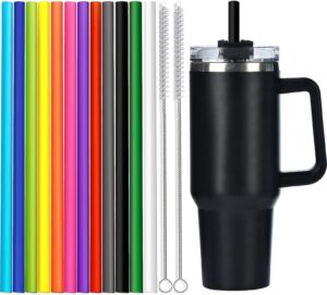 alink 12 pack color replacement straws for stanley 40 oz 30 oz tumbler, 12 in long reusable plastic straws for stanley cup accessories, half gallon jug, plus 2 brush