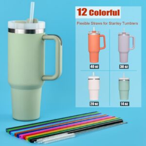 ALINK 12 Pack Color Replacement Straws for Stanley 40 oz 30 oz Tumbler, 12 in Long Reusable Plastic Straws for Stanley Cup Accessories, Half Gallon Jug, Plus 2 Brush