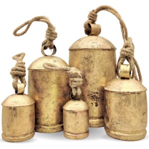 carfar set of 5 rustic style bells handmade large metal harmony christmas hanging cow bells complete set on jute rope