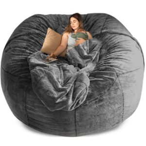 7ft giant bean bag chair cover, (no filler, cover only) ultra soft bean bag bed for adults big round soft fluffy faux bean bag lazy sofa bed cover machine washable big size