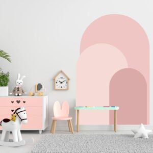 sunrise modern arch wall decal, boho arch wall sticker,removable self adhesive boho mural sticker for living room,headboard,kids girl boy bedroom (pink)