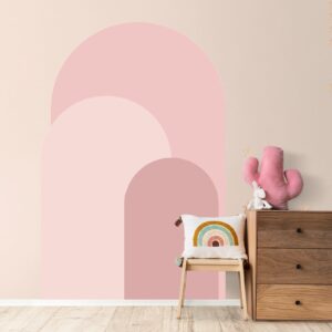 Sunrise Modern Arch Wall Decal, Boho Arch Wall Sticker,Removable Self Adhesive Boho Mural Sticker for Living Room,Headboard,Kids Girl Boy Bedroom (Pink)