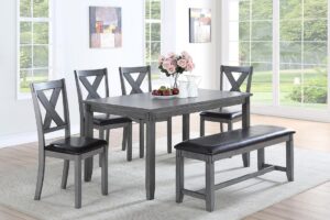 cudillero 6-pcs dining set with bench in in grey finish and upholstered cushions