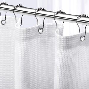 neaterize shower curtain white - hotel style shower curtains for bathroom with waffle design, 72x72 inches - white fabric shower curtain - cortinas de baño elegantes