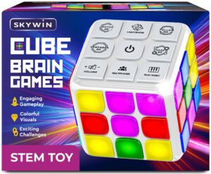 skywin puzzle cube game (white) - flashing cube handheld electronic games stem toy - fun memory games & brain games for adults and kids