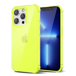 svanove for iphone 13 pro max case clear, neon bright vibrant color, transparent jelly protective silicone phone case design for women girly cute, thin slim fit soft flexible tpu bumper, neon yellow