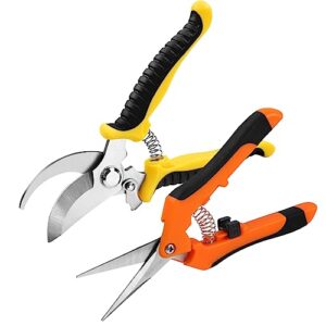 2 pack pruning shears, garden shears, stainless steel pruning shears for gardening, garden clippers, gardening tools scissors with soft grip handle