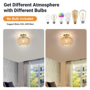 Semi Flush Mount Ceiling Light Paper Woven Rattan Hallway Light Fixture Boho Farmhouse Ceiling Lights for Porch Hallway Kitchen Bedroom, Bulb Not Included (Woven)