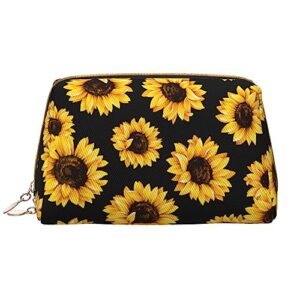 mzerse vintage makeup/travel/cosmetic portable bag with zipper, lightweight toiletry bag case pouch compatible with floral black yellow flowers sunflower, luxury cash pencil bag gift