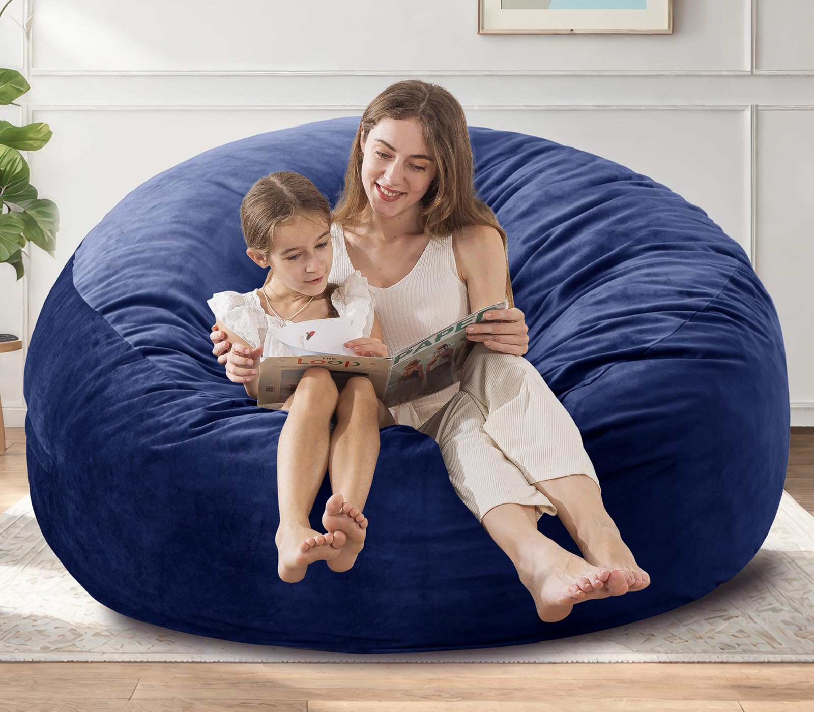 [Removable Outer Cover] Large Bean Bag Chair, 3 ft Bean Bag Chairs for Adults/Kids with Filling,Soft Memory Foam Bean Bag with Filler Included,Machine Washable - 3 Foot,Dark Blue