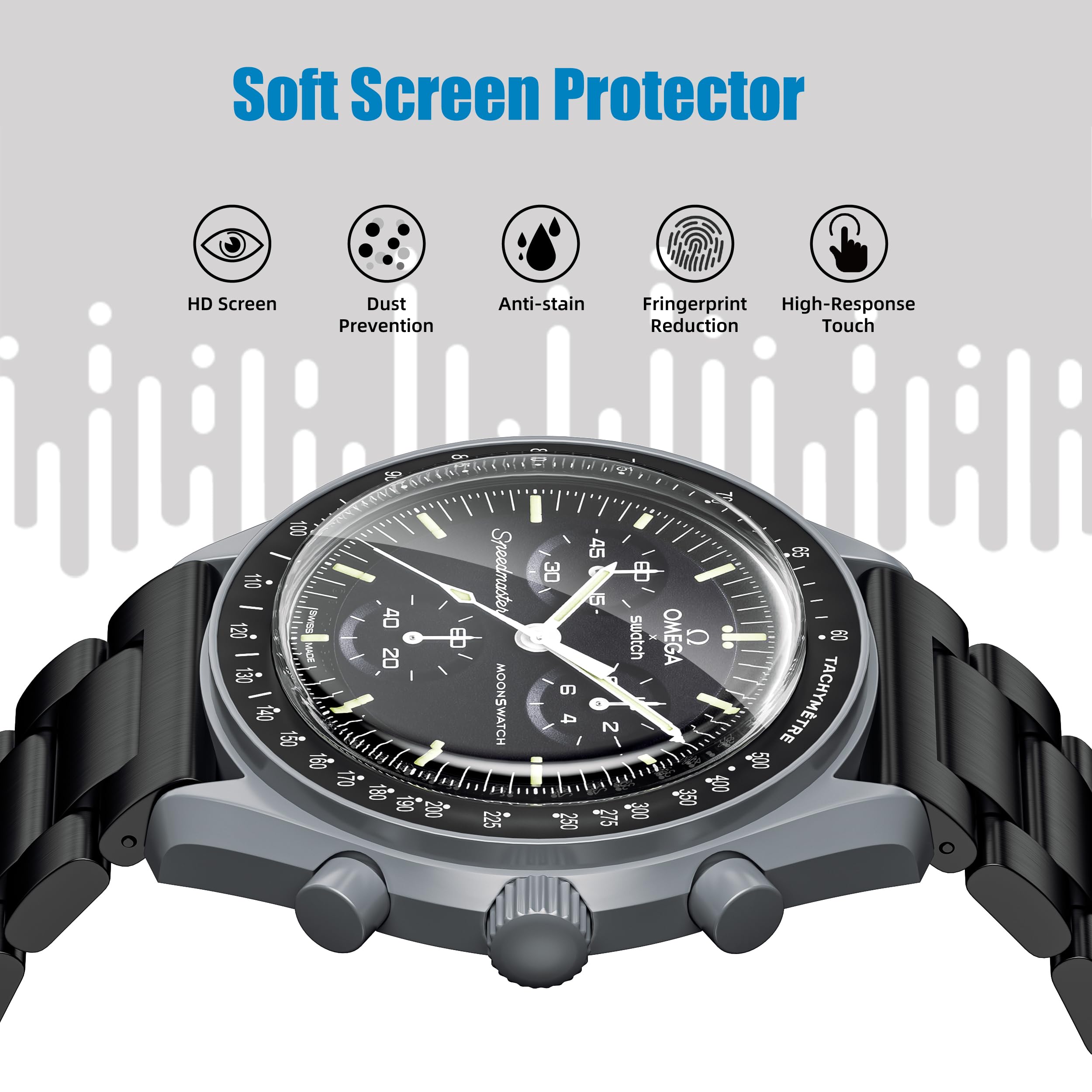 Stanchev Crystal Protector for Moonswatch,Soft TPU Anti-Scratch Screen Protector Compatible with Swatch Omega Moonwatch,HD Clear Screen Protector Cover for Omega x Swatch Moonswatch 5 Pack