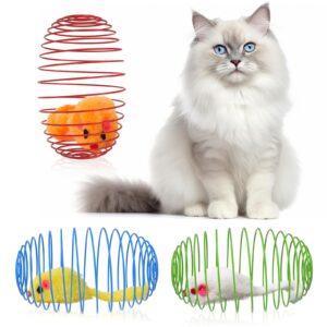 benbo cat spring balls, 3pcs stretchable cat springs toys interactive caged rats rolling cat balls spiral crinkle cat toys playful coils spring toy for kitten cat pet indoor play (random color)