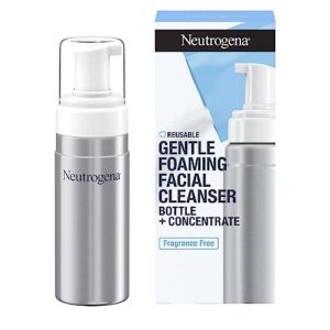 neutrogena reusable gentle foaming facial cleanser starter kit, fragrance-free face wash concentrate is gentle enough for sensitive skin, 1 reusable pump bottle & 1 refill pack, 7.5 fl. oz