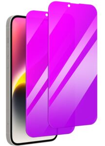 ivachell 2 pack compatible with iphone 13 pro max and compatible with iphone 14 plus privacy screen protector 28 degree anti-spy gradient colorful tempered glass private anti-blue light full coverage bubble free case friendly hd 6.7 inch - purple