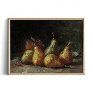 farmhouse still life picture living room - 11 x 14 art print - rustic vintage decor for bedroom - fruit pear kitchen muted moody oil painting - art deco wall art for kitchen - antique french poster