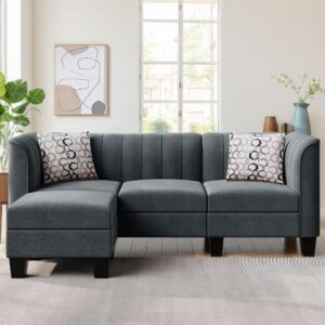 jamfly 79'' sectional sofa couch for living room, small 3-seat l shaped couch with linen fabric, convertible sofa with chaise clearance set for small space (dark grey)