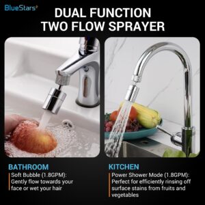 BlueStars Ultra-durable 360° Swivel Kitchen Sink Aerator - Dual-function 2-Flow Sprayer Faucet Head - Water Saving Tap Aerator Faucet Nozzle for Kitchen/Bathroom/Faucet