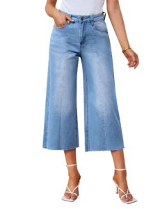 grapent wide leg pants for women jeans for girls y2k baggy jeans denim capri pants blue jeans casual high waisted summer capris seamed front color cool blue size large size 12 size 14