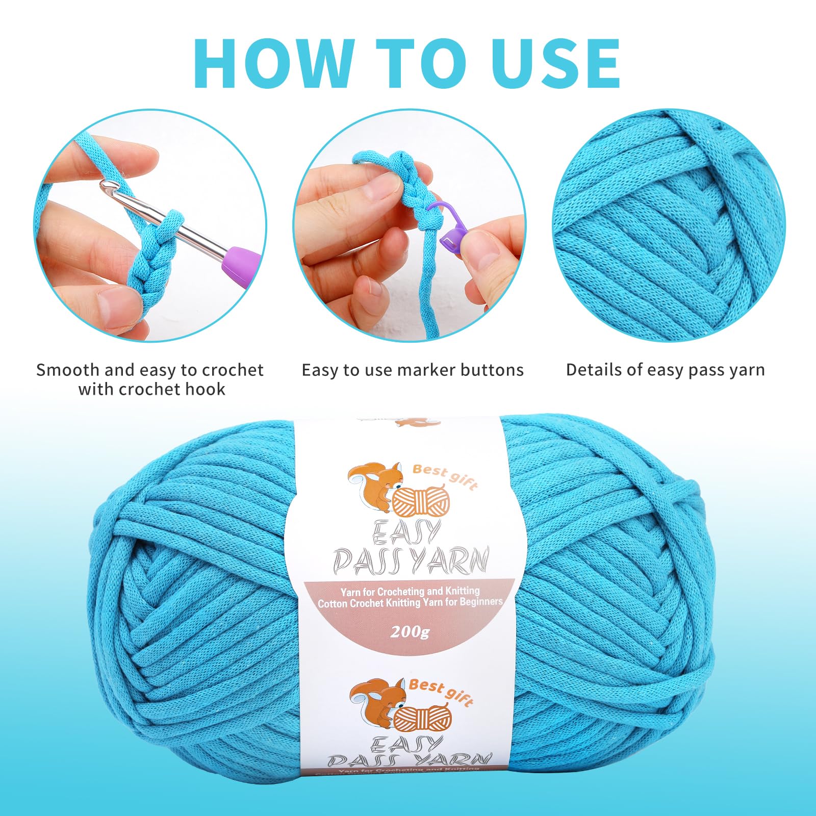 Fedmut Yarn for Crocheting -200g Beginners Chunky Cotton Yarn Easy-to-See Stitches Thick Worsted Yarn for Knitting Craft -Peacock Blue