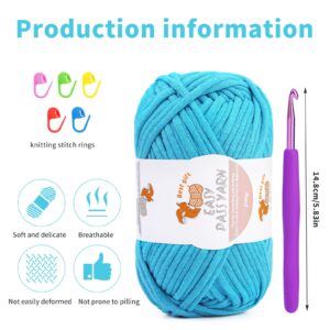 Fedmut Yarn for Crocheting -200g Beginners Chunky Cotton Yarn Easy-to-See Stitches Thick Worsted Yarn for Knitting Craft -Peacock Blue