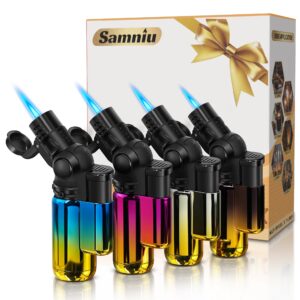 samniu pack of 4 torch lighter, mini jet flame butane lighters, multi-purpose, 45° rotatable for campfires, candle, fireplaces, christmas party favors (gas not included)