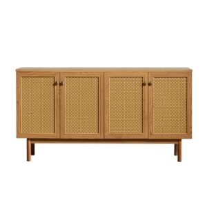 AMERLIFE 63" Sideboard Buffets Cabinet, 2-Adjustable Shelves Sideboard with 4 Doors, Large Accent Storage Credenzas for Living Room, Dining Room, Bedroom, Natural