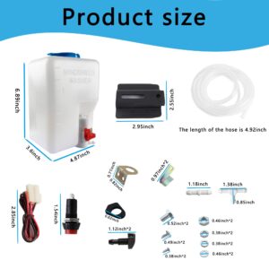 Universal Windshield Washer Reservoir Tank Kit,12V Windshield Washer Bottle with Wiper Pump,Washer Nozzle & Button Switch,OEM#160186 Washer Fluid Reservoir Kit Fit for Car UTV ATV Boat