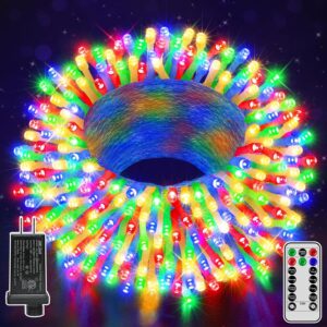 shineshine 197ft 600led christmas lights outdoor, waterproof 8 lighting modes string lights with remote and timer, xmas lights for indoor outside party new year house (multicolor)