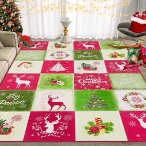 caremee christmas area rug merry christmas indoor rug for xmas holiday decoration non-slip festive christmas throw carpet colorful washable xmas rug for fireplace kitchen living room bedroom 4 x 6 ft