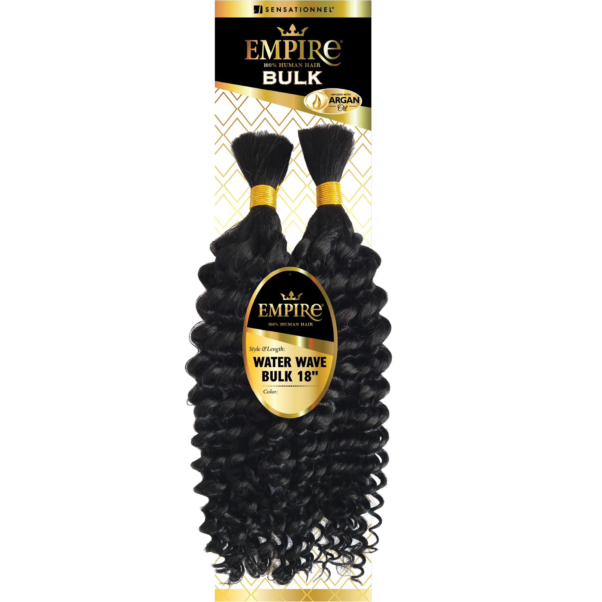 Sensationnel Empire Bulk hair braiding – Empire Water Wave Bulk 18 inch human hair boho braids with for knotless box or curly loose wave - HH EMPIRE Water Wave Bulk 18 inch (1B OFFBLACK)