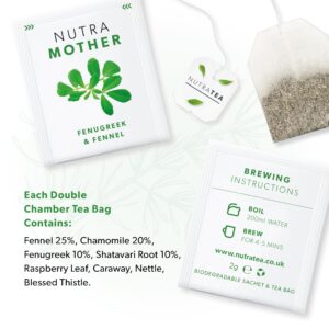 NUTRAMOTHER - Lactation Support Tea | Breastfeeding Tea - Lactation Tea For Increased Breast Milk - Includes Fenugreek, Fennel and Raspberry Leaf - 20 Enveloped Tea Bags - by Nutra Tea - Herbal Tea