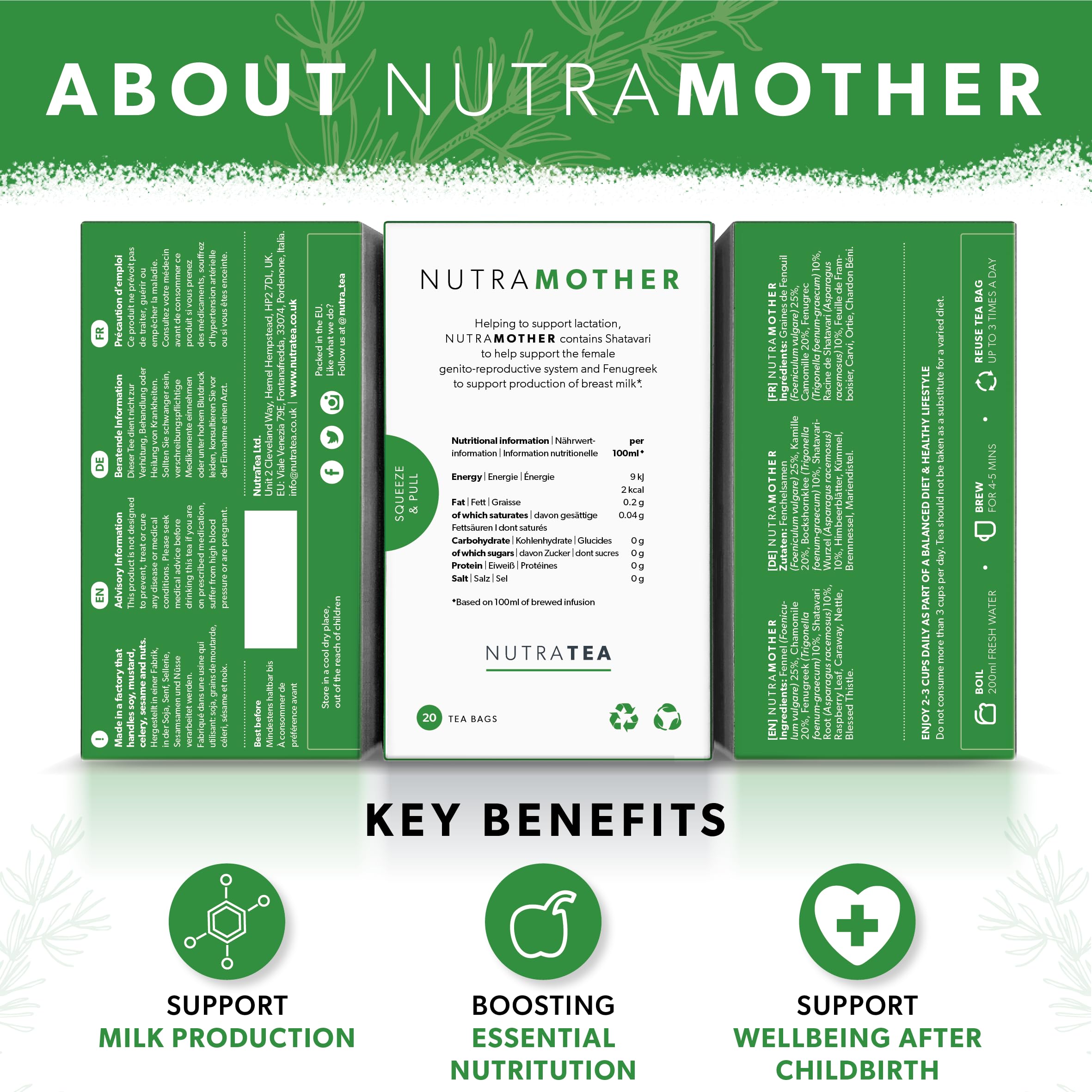 NUTRAMOTHER - Lactation Support Tea | Breastfeeding Tea - Lactation Tea For Increased Breast Milk - Includes Fenugreek, Fennel and Raspberry Leaf - 20 Enveloped Tea Bags - by Nutra Tea - Herbal Tea