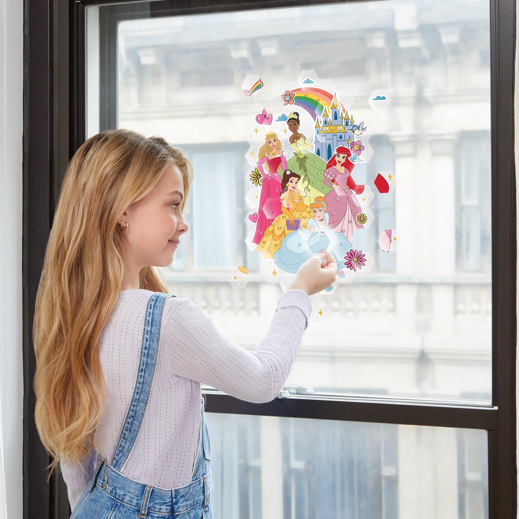 Make It Real Disney: Window Art Mosaic - Disney Princess - 70 pcs, Reusable Puzzle Window Clings, Creates a 9.5 x 16.5 Image, Kids Ages 6+