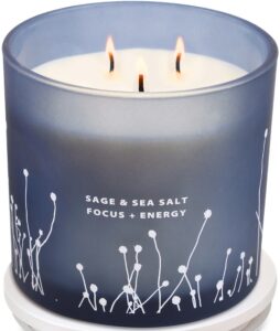 white sage sea salt 3 wick candle 14.5 oz | sage candles for cleansing house | large soy candles for home scented | aromatherapy energy cleansing sage scented candles for women & men