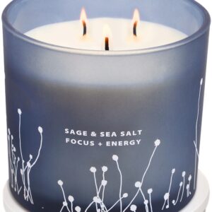 White Sage Sea Salt 3 Wick Candle 14.5 oz | Sage Candles for Cleansing House | Large Soy Candles for Home Scented | Aromatherapy Energy Cleansing Sage Scented Candles for Women & Men