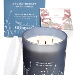 White Sage Sea Salt 3 Wick Candle 14.5 oz | Sage Candles for Cleansing House | Large Soy Candles for Home Scented | Aromatherapy Energy Cleansing Sage Scented Candles for Women & Men