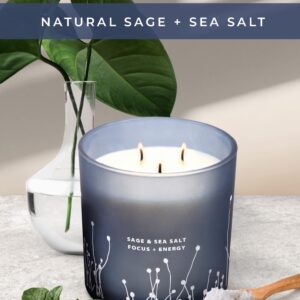 White Sage Sea Salt 3 Wick Candle 14.5 oz | Sage Candles for Cleansing House | Large Soy Candles for Home Scented | Aromatherapy Energy Cleansing Sage Scented Candles for Women & Men