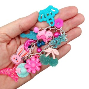 Pink and Blue Chunky Charm Bracelet with Kawaii Charms, Resin Cabochon Pendant Chain, Mermaid Unicorn and Fruit Theme, Adjustable