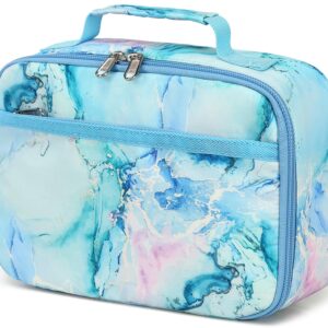 LEDAOU Lunch Bag Kids Insulated Lunch Box Girls Insulated Reusable Lunch Bag for School Picnic Hiking Work (Marble Blue)