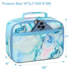 LEDAOU Lunch Bag Kids Insulated Lunch Box Girls Insulated Reusable Lunch Bag for School Picnic Hiking Work (Marble Blue)