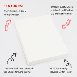 Watercolor Paper Water Color Paper 9x12 inches 140lb/300gsm 30 Sheets White Construction Paper Art Paper Drawing Paper Bulk Mixed Media Sketchbook for Drawing Water Colors Paint Adult Cotton Paper