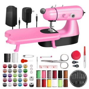 sewing machines mini, portable sewing machine，sewing machine child's，kit easy hand held sewing machine manual sewing machine leather jeans plastic upgraded electric sewing machine with sewing bag, expansion board, led light (pink)