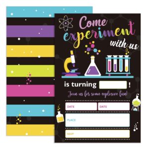 udnadkex science birthday invitations girl with envelopes, invites for girls birthday party science, mad science birthday party invitations cards, 4"x6" set of 20, some explosive fun