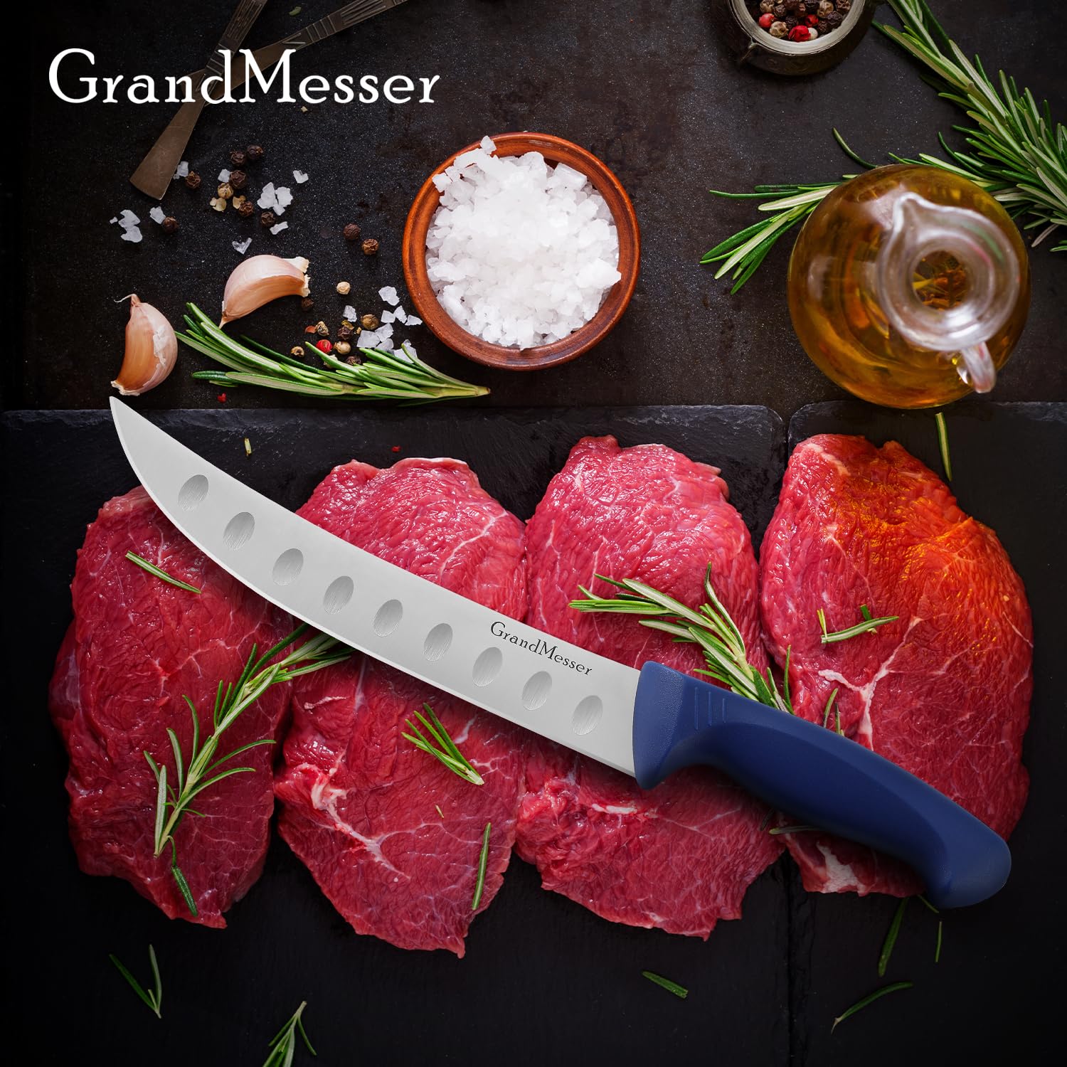 GrandMesser Butcher Knife for Meat Cutting, Curved Cimeter Knife 9 Inch Comfortable Handle, German High Carbon Stainless Steel Blade, Kitchen Knife for Home and Restaurant.