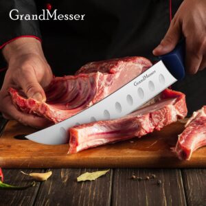 GrandMesser Butcher Knife for Meat Cutting, Curved Cimeter Knife 9 Inch Comfortable Handle, German High Carbon Stainless Steel Blade, Kitchen Knife for Home and Restaurant.