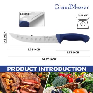 GrandMesser Butcher Knife for Meat Cutting, Curved Cimeter Knife 9 Inch Comfortable Handle, German High Carbon Stainless Steel Blade, Kitchen Knife for Home and Restaurant.