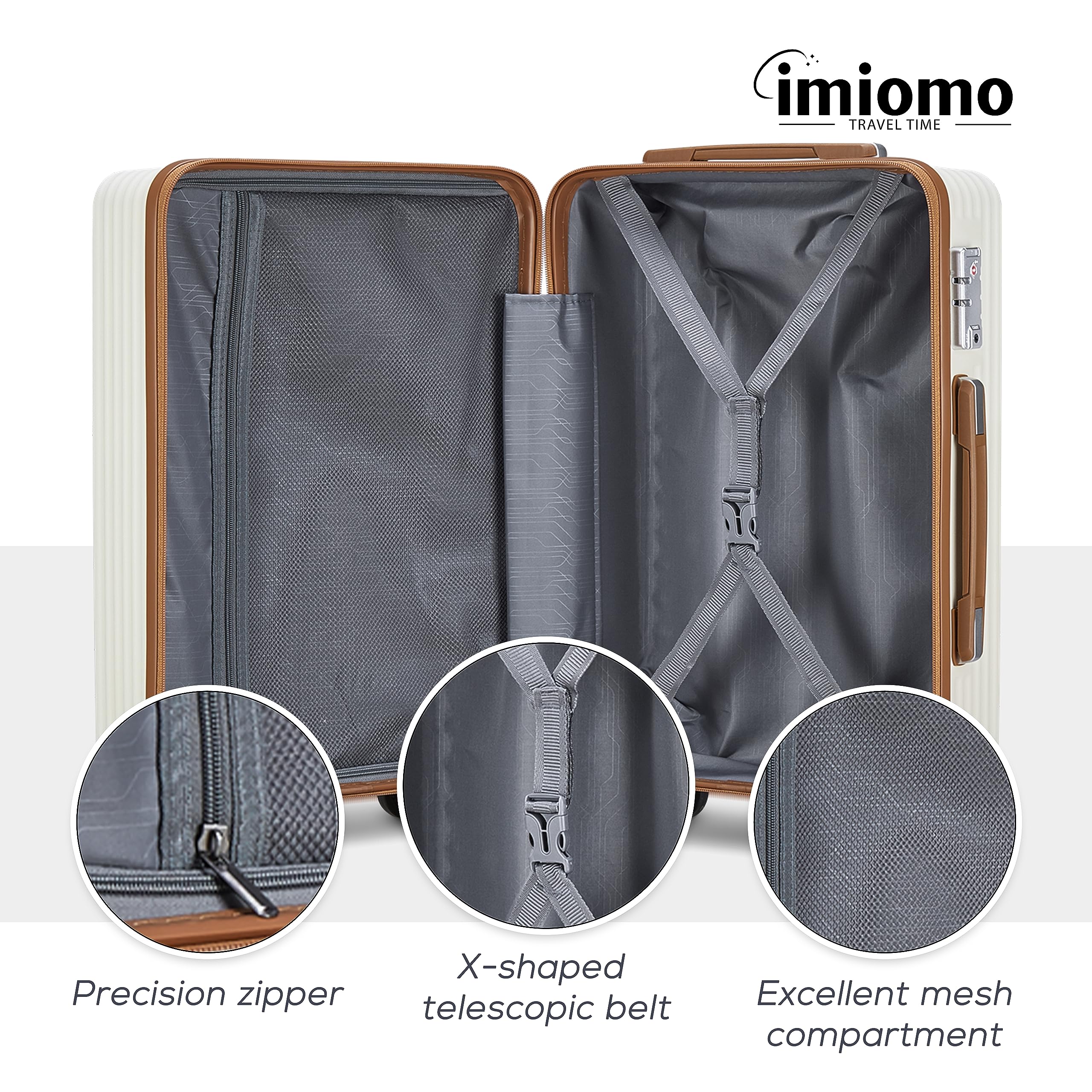 imiono Luggage Sets 3 Piece,Expandable Hardside Suitcase Set with Spinner Wheels,Lightweight Travel Luggage set with TSA Lock（20/24/28,White）