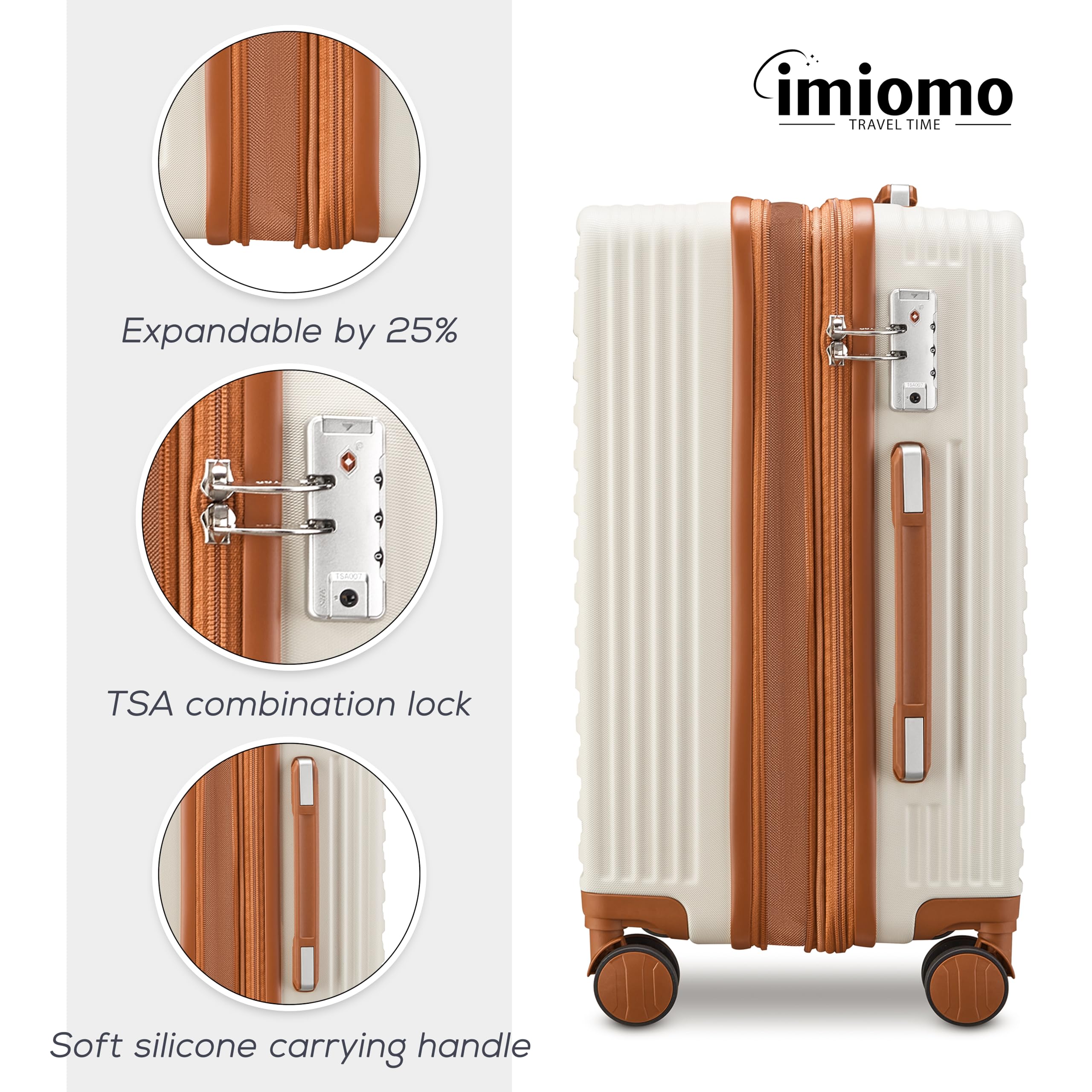 imiono Luggage Sets 3 Piece,Expandable Hardside Suitcase Set with Spinner Wheels,Lightweight Travel Luggage set with TSA Lock（20/24/28,White）